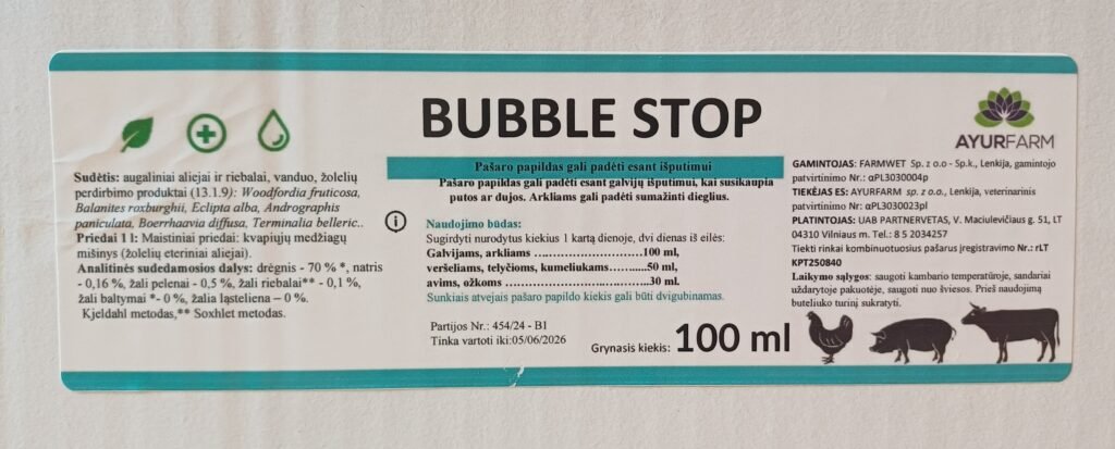 Bubble stop Pašaro papildas100ml nuo išpūtimo